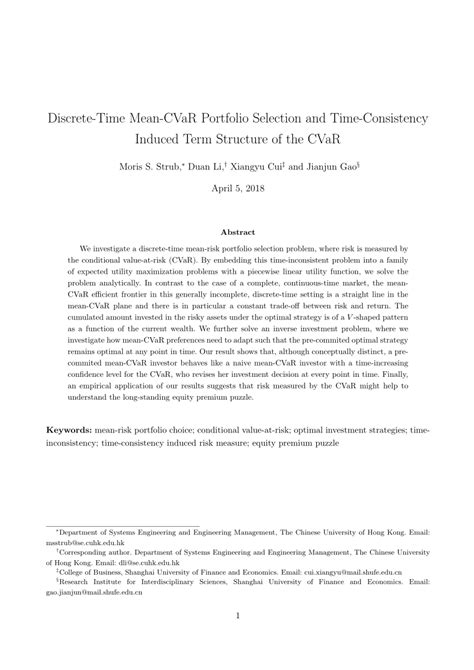 Pdf Discrete Time Mean Cvar Portfolio Selection And Time Consistency