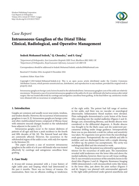 Intraosseous Ganglion Of The Distal Tibia Clinical Radiological And Operative Management