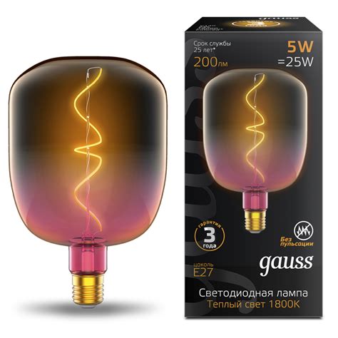 Лампа светодиодная, филаментная 5 Вт E27 1800 K 220 Lm 360 град. Gauss ...