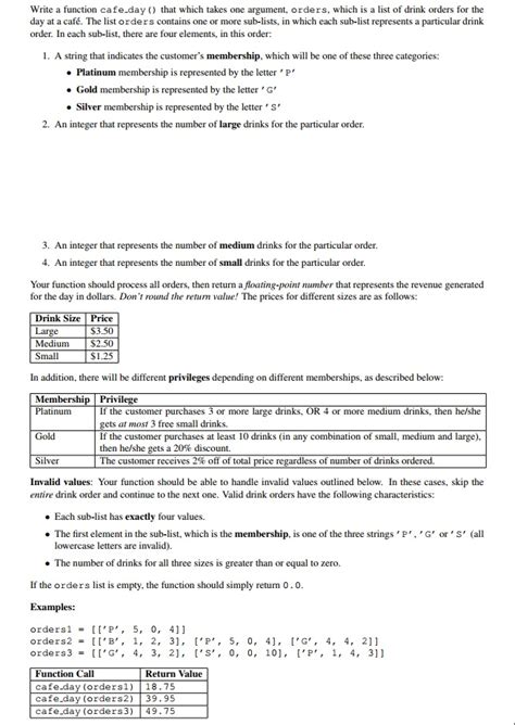 Solved Write A Function Cafe Day That Which Takes One
