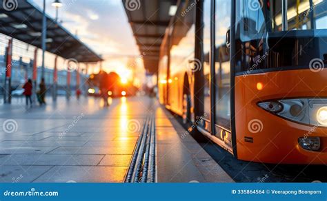 A Busy Bus Station With Passengers Boarding And Alighting From Buses Stock Illustration