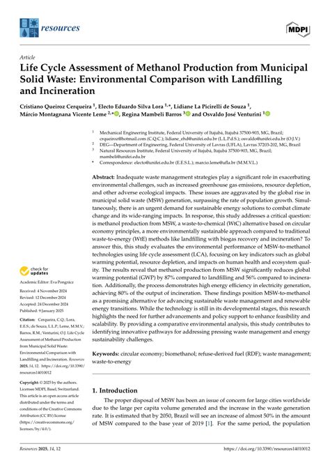 Pdf Life Cycle Assessment Of Methanol Production From Municipal Solid