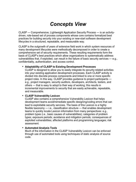 Owasp Clasp V1 2 For Print Lulu Pdf Vulnerability Computing
