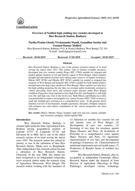 PDF Overview Of Notified High Yielding Rice Varieties Developed At Rice Research Station Bankura