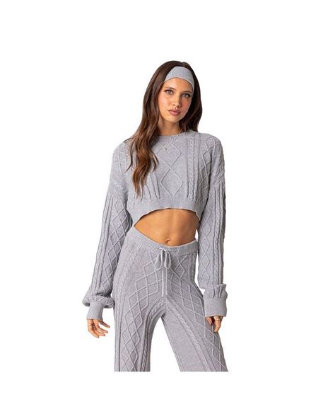 Edikted Womens Kasey Cable Knit Cropped Sweater Macys