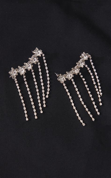 Silver Star Diamante Tassel Ear Cuffs Prettylittlething