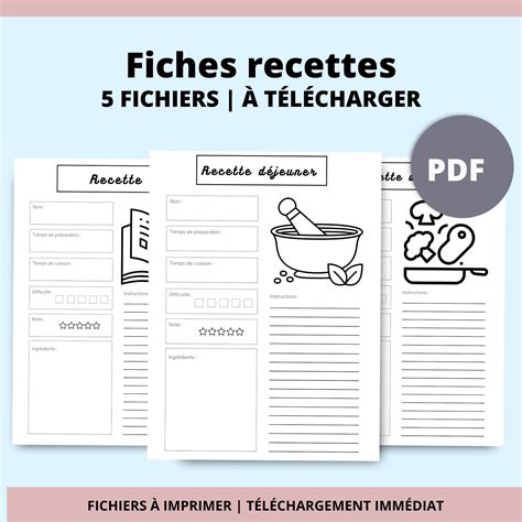 Fiches recettes vierges à imprimer PDF A4 en français Etsy Canada