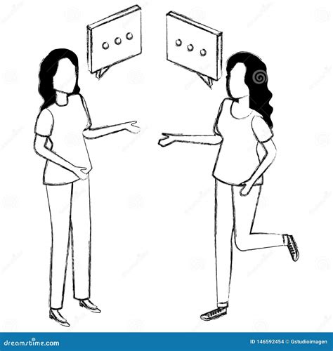 Couple Women Talking With Speech Bubble Stock Illustration Illustration Of Vector Think
