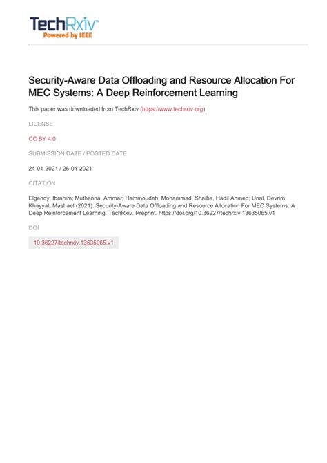 Pdf Security Aware Data Offloading And Resource Allocation For Mec Systems A Deep