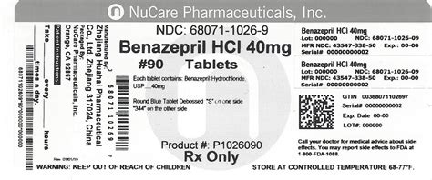 Dailymed Benazepril Hydrochloride Tablet Coated