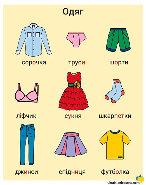 Одяг — Clothes Vocabulary in Ukrainian (with Illustrations and Audio ...