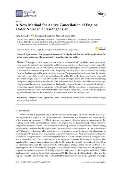 A New Method For Active Cancellation Of Engine Order Noise In A Passenger Car Docslib