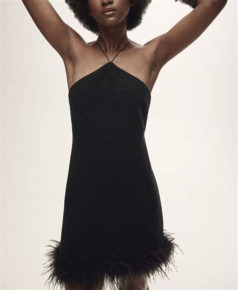 Mango Womens Feather Detail Dress Macys