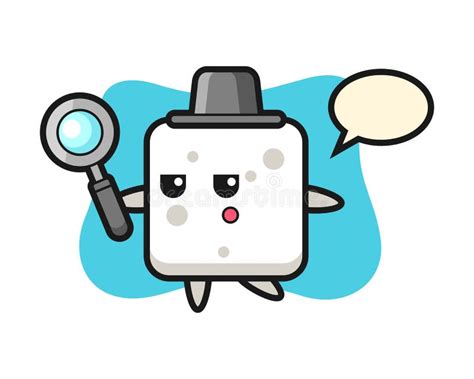 Sugar Cube Cartoon Character Searching With A Magnifying Glass Stock