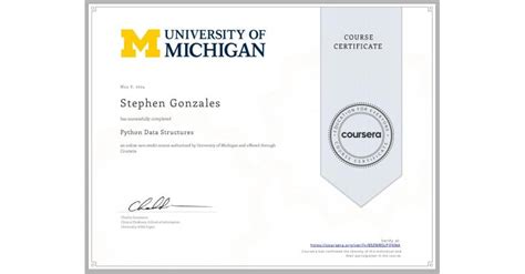 completion certificate for python data structures steve g