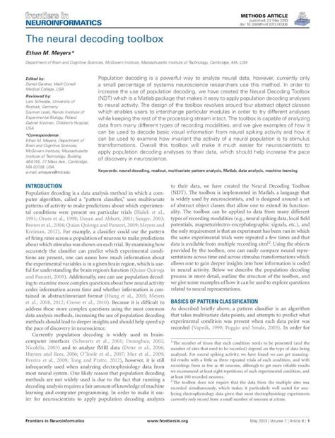 Pdf The Neural Decoding Toolbox Connecting Repositories · Ier For Neuroscientists To Apply
