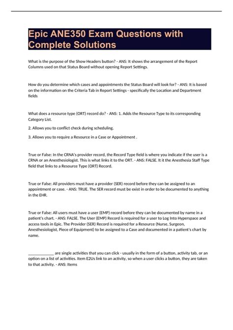 Epic Ane350 Exam Questions With Complete Solutions Epic Training