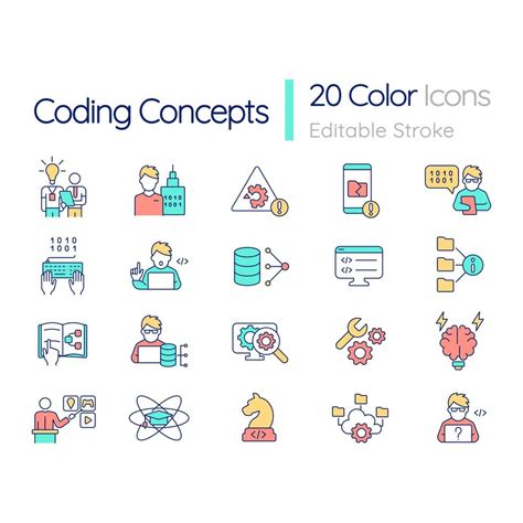 Coding RGB Color Icons Set Programmer Specialist Professional Coding Skills Isolated Vector