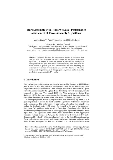 pdf burst assembly with real ipv4 data performance assessement of
