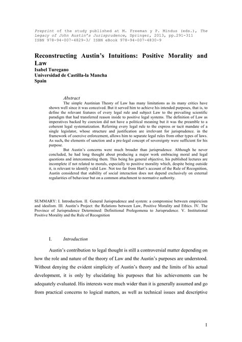 Pdf Reconstructing Austins Intuitions Positive Morality And Law