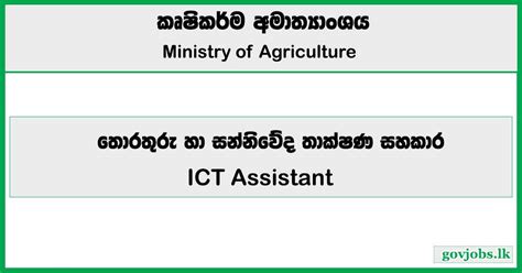 Ict Assistant Ministry Of Agriculture Job Vacancies 2024 Govjobs Lk