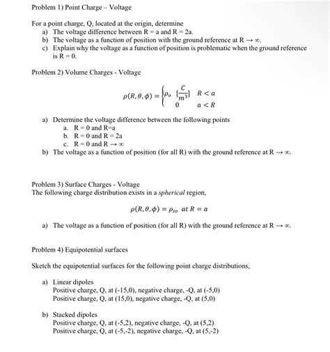 Solved Problem 1 Point Charge VoltageFor A Point Chegg Com