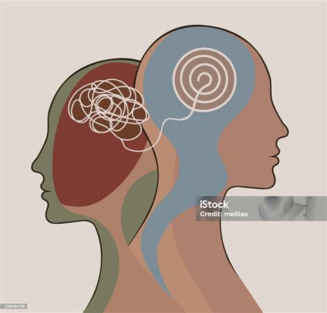 2 헤드 실루엣 은유 양극성 장애 마음 정신 엉킨 뇌와 엉킨 뇌가 있는 이중 얼굴 개념 기분 장애 정신 건강 분열된 인격 심리학 감정에 대한 스톡 벡터 아트 및 기타 이미지