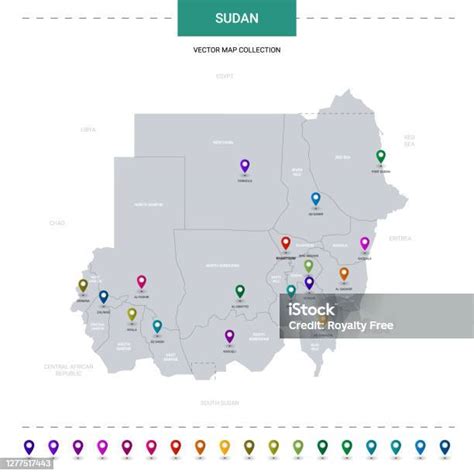 Carte Du Soudan Avec Des Marques De Pointeur De Localisation Modèle