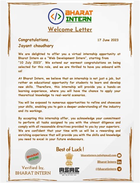 Jayant Choudhary On Linkedin Bharatintern Webdevelopment Devlopment