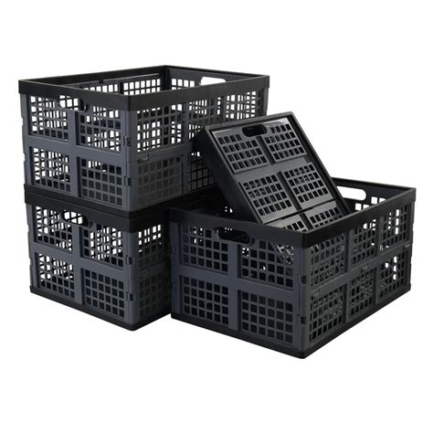 Rinboat 42 Liter Plastic Collapsible Storage Crate Stacking Folding Crate 4 Pack