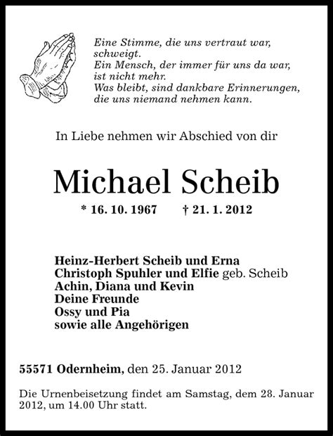 Traueranzeigen Von Michael Scheib Rz Trauer De