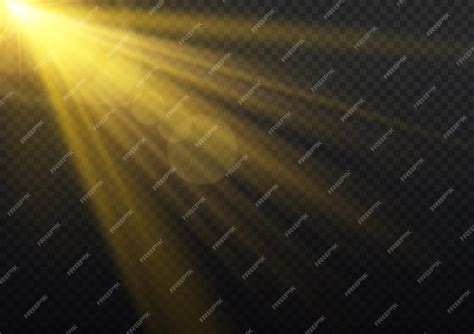 태양 섬광 광선 렌즈 플레어 노란 햇빛 골드 스타 반짝임 글로우 스포트라이트 Bokeh 효과 벡터 프리미엄 벡터