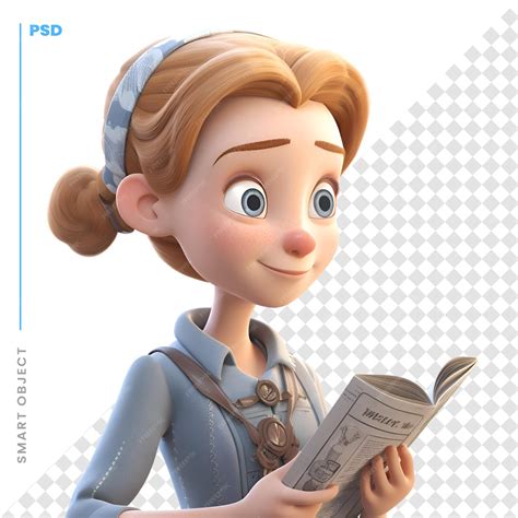 Representación 3d De Una Linda Chica De Dibujos Animados Leyendo Un