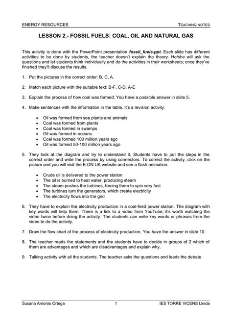 Lesson 2 Fossil Fuels Coal Oil And Natural Gas