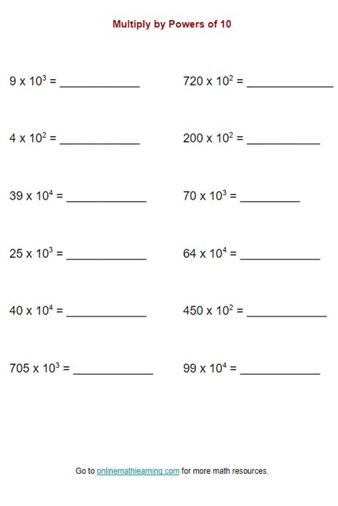 Multiply By Powers Of 10 Worksheet Printable Online Answers