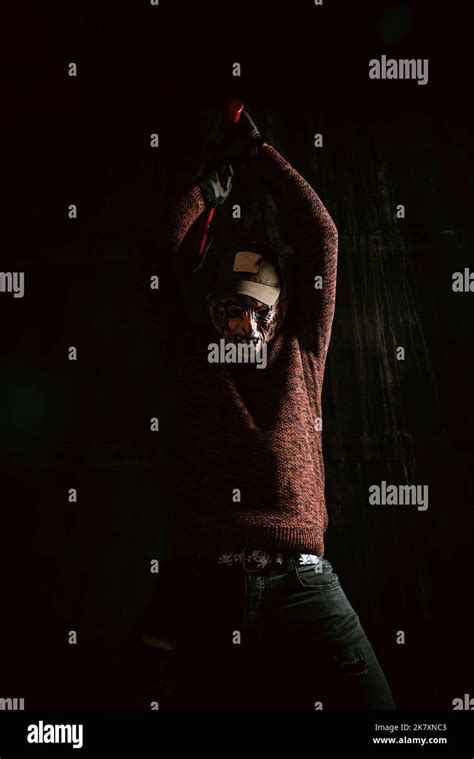 Horror Character Wearing Mas And Holding Chainsaw Halloween Scary