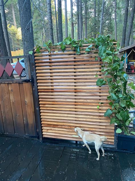 Mahogany Modern Slatted Trellis Louver Panels Privacy Screen Indoor