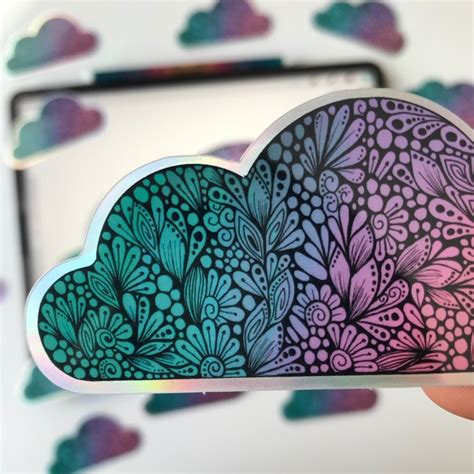 Zentangle Cloud Holographic Sticker Waterproof Sticker Etsy