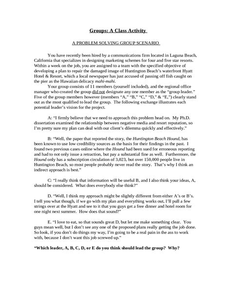 A Problem Solving Group Scenario Class Activity Hcom 100 Docsity
