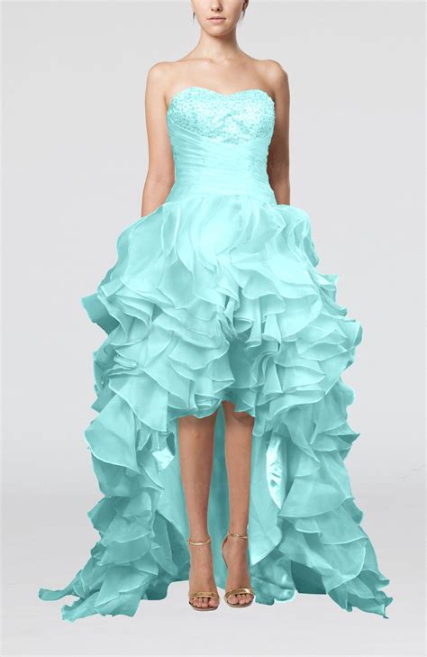 Turquoise Cute Sweetheart Sleeveless Lace Up Organza Brush Train