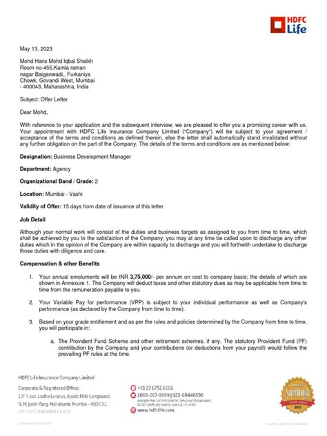 Mohd Haris Mohd Iqbal Shaikh Offer Letter Pdf