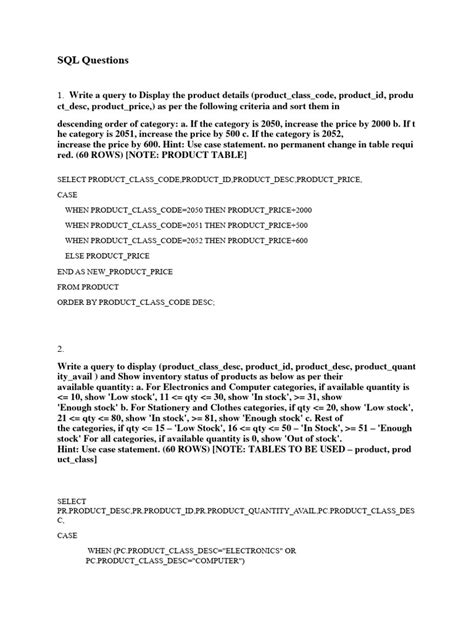 Sql Questions Download Free Pdf Computing