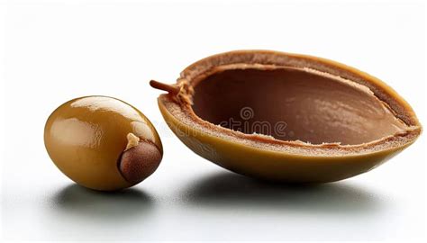 Olive Pit Rests Quietly Next To Its Elegantly Curved Empty Shell