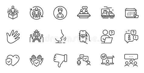 Outline Set Of Meeting Health App And Dislike Hand Line Icons For Web