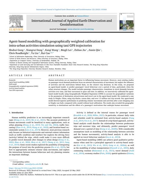 Pdf Agent Based Modelling With Geographically Weighted Calibration For Intra Urban Activities