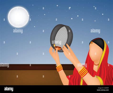 Illustration Of Hindu Festival Karva Chauth Background Stock Vector