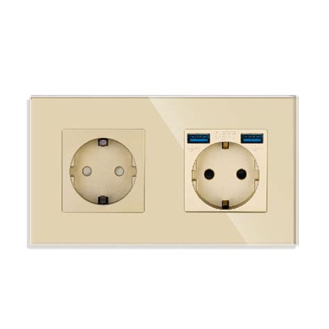 Розетка электрическая 2 поста с Usb и розеткой 250 В Стеклянная рама Золотой 3 шт купить по