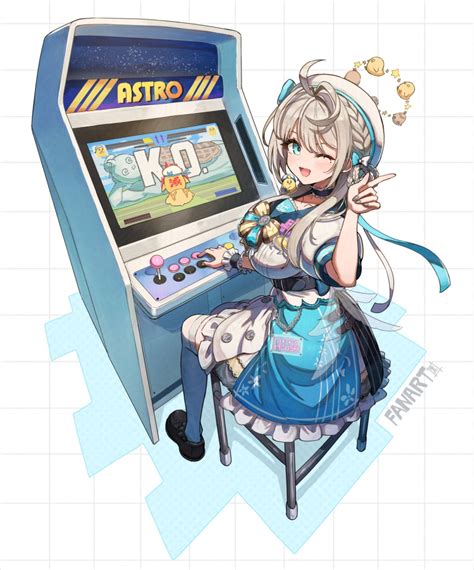 Safebooru 1girl Arcade Cabinet Beret Bird Black Footwear Blush Bow