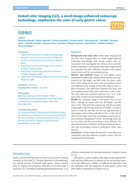 Pdf Linked Color Imaging Lci A Novel Image Enhanced Endoscopy Technology Emphasizes The