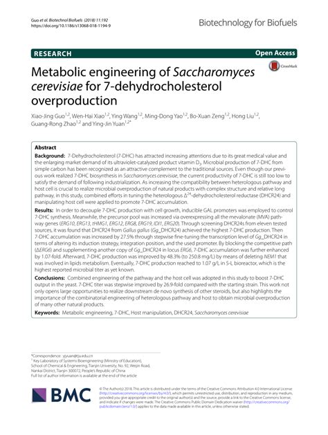 Pdf Metabolic Engineering Of Saccharomyces Cerevisiae For 7